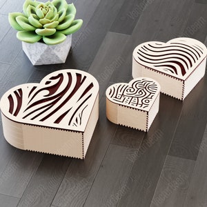 Wooden Heart Box 3 Laser Cut Boxes Gift Wedding Love Box Case Vector ...