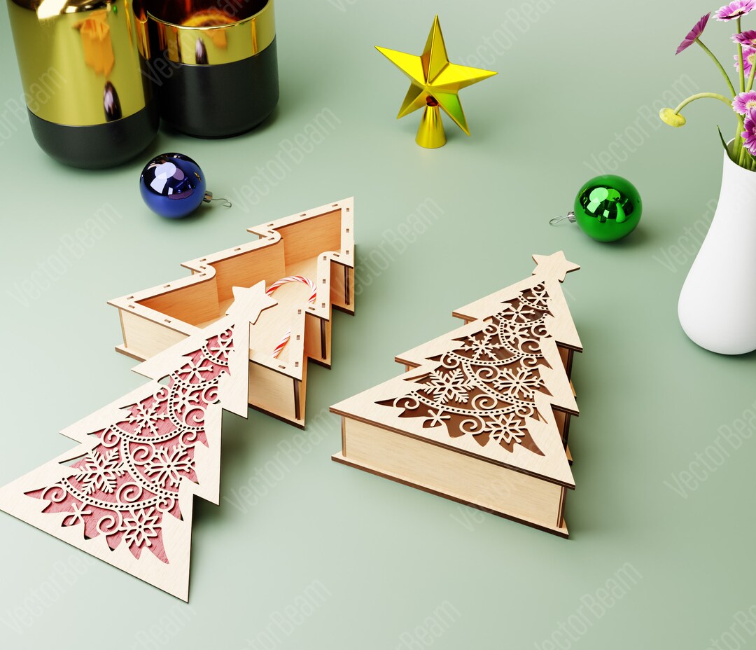 Tree Box Decorative Laser Cutting Wooden Box Ornament Gift Box ...