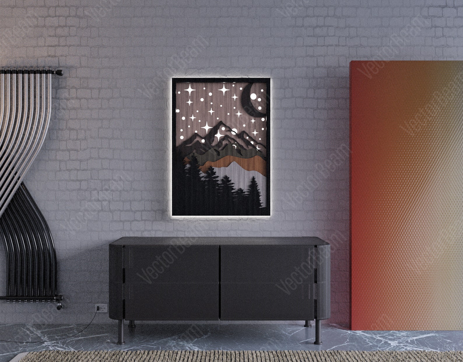 Night Mountains Landscape Scene Multilayer Shadow Box Painting - Etsy