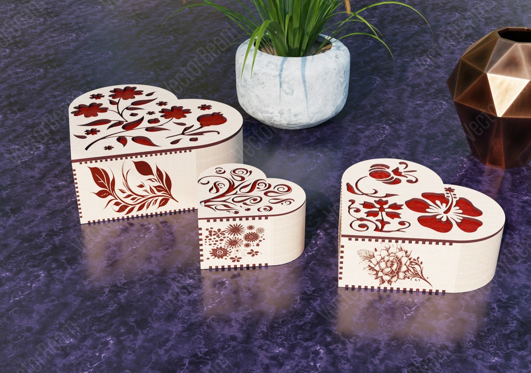 Decorative Wooden Heart Box 3 Laser Cut Jeweler Gift Wedding Love Box ...