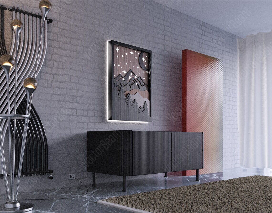 Night Mountains Landscape Scene Multilayer Shadow Box Painting - Etsy