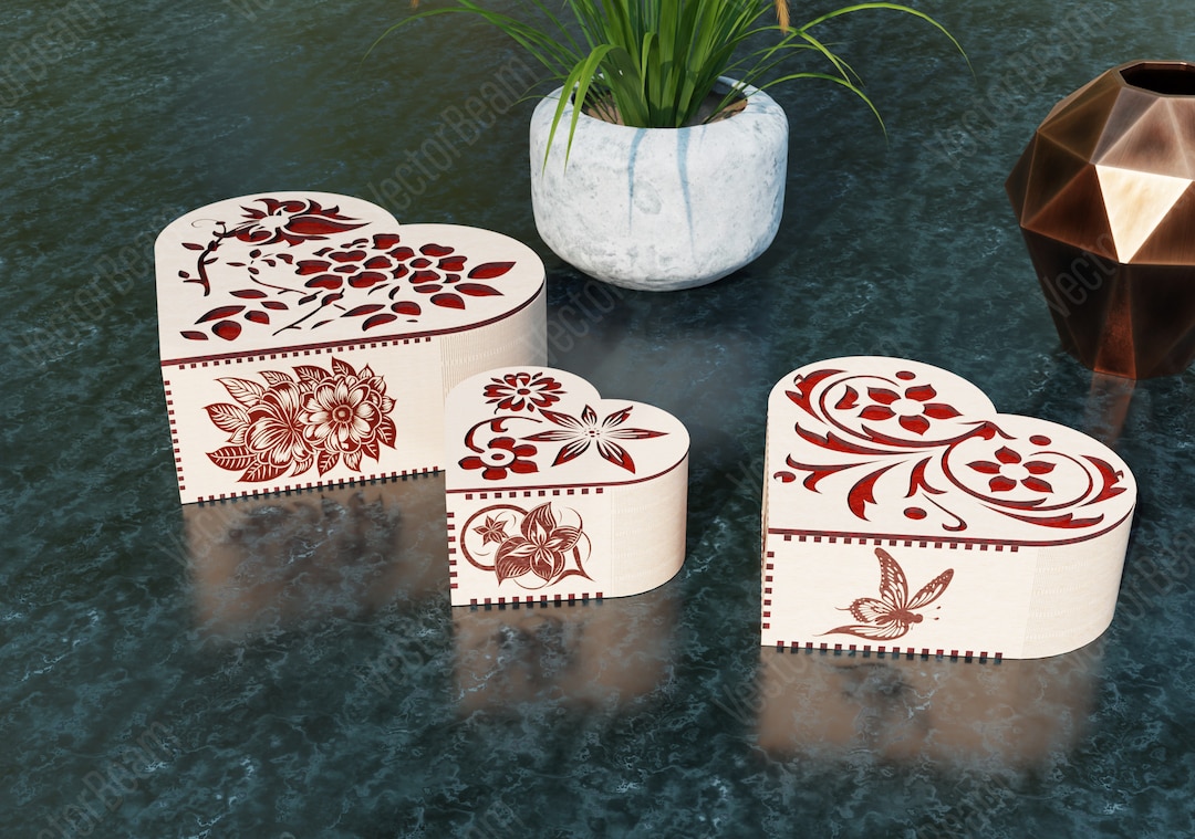 Decorative Wooden Heart Box 3 Laser Cut Jeweler Gift Wedding Love Box ...