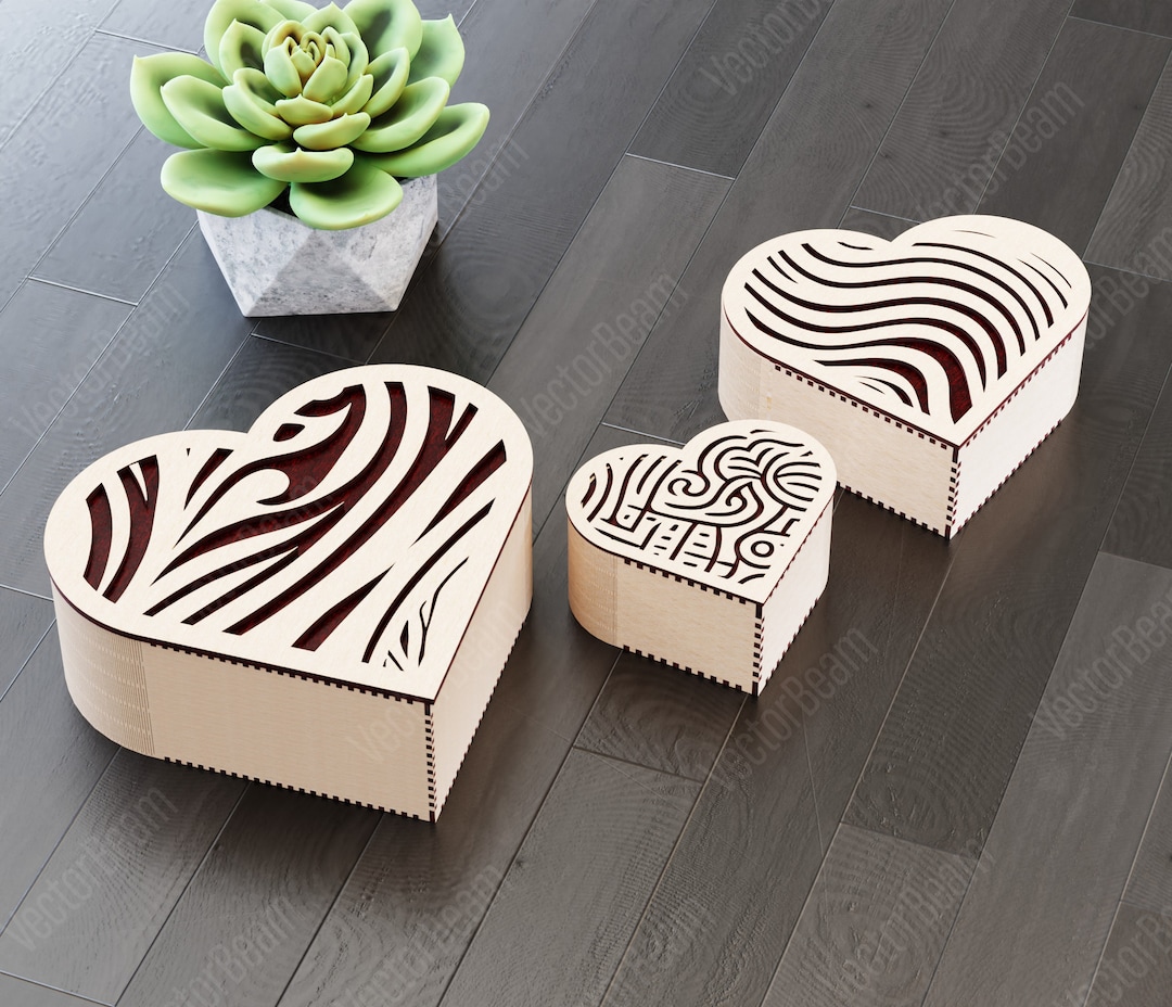 Wooden Heart Box 3 Laser Cut Boxes Gift Wedding Love Box Case Vector ...