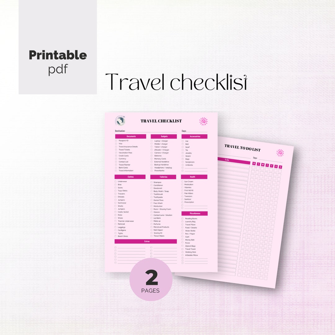 Travel Packing List Holiday Checklist Travel to Do List Template ...