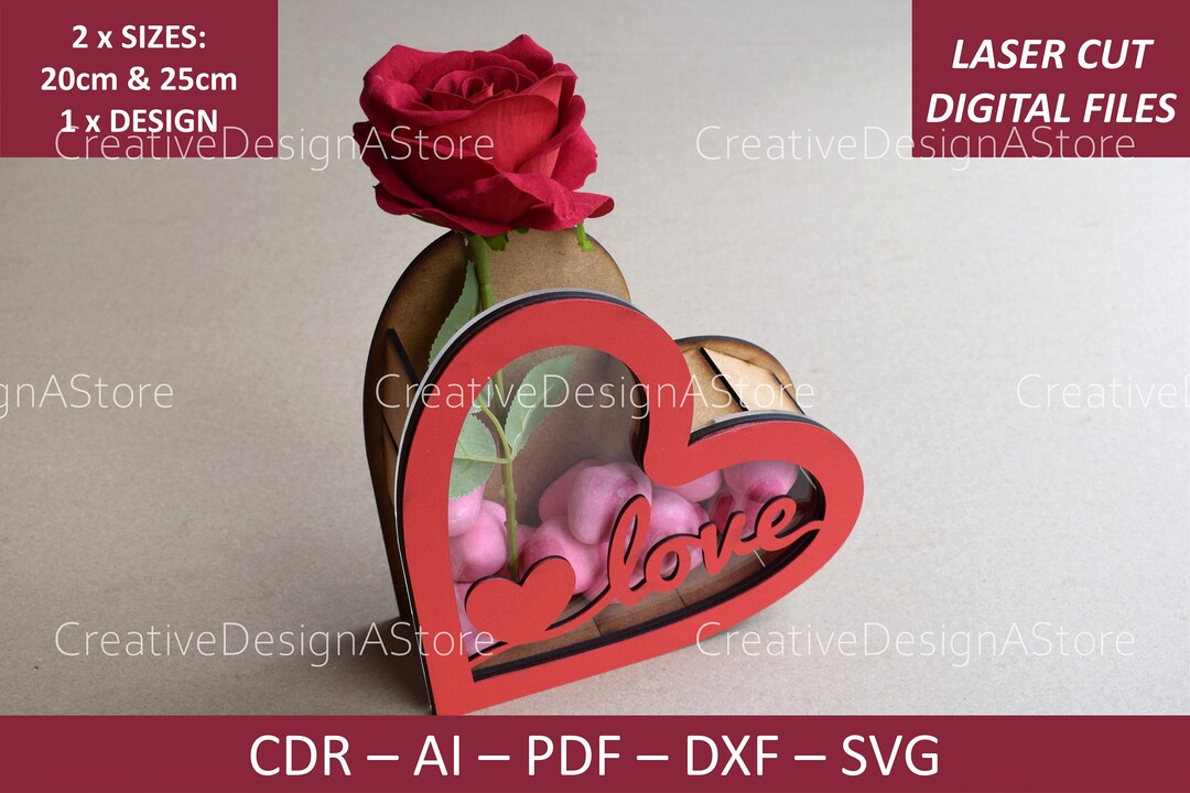 Heart Shaped Standing Gift Box With Opening Digital File Template ...