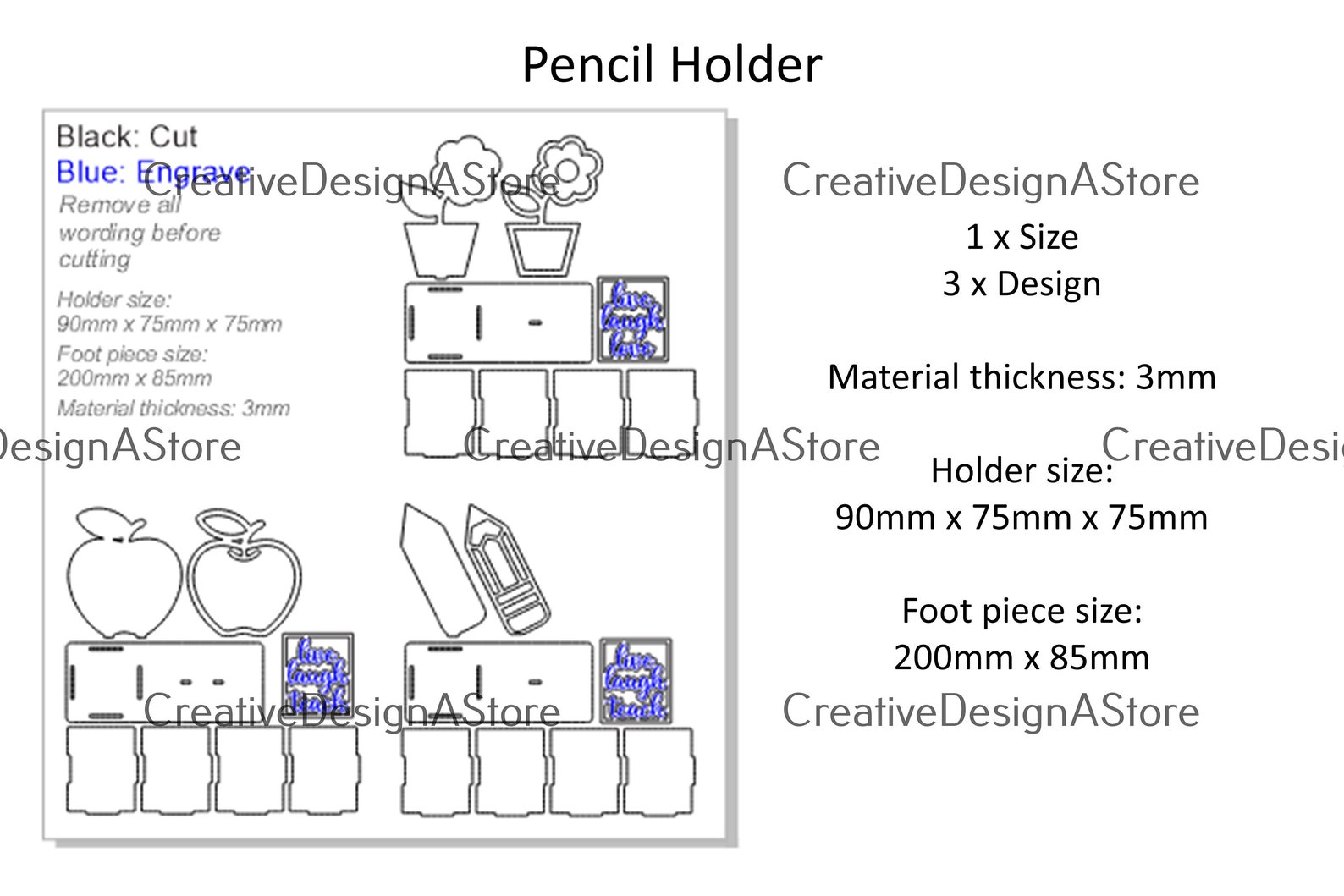Pencil Holder Box Laser Cut Template DXF File as Teacher or Birthday ...