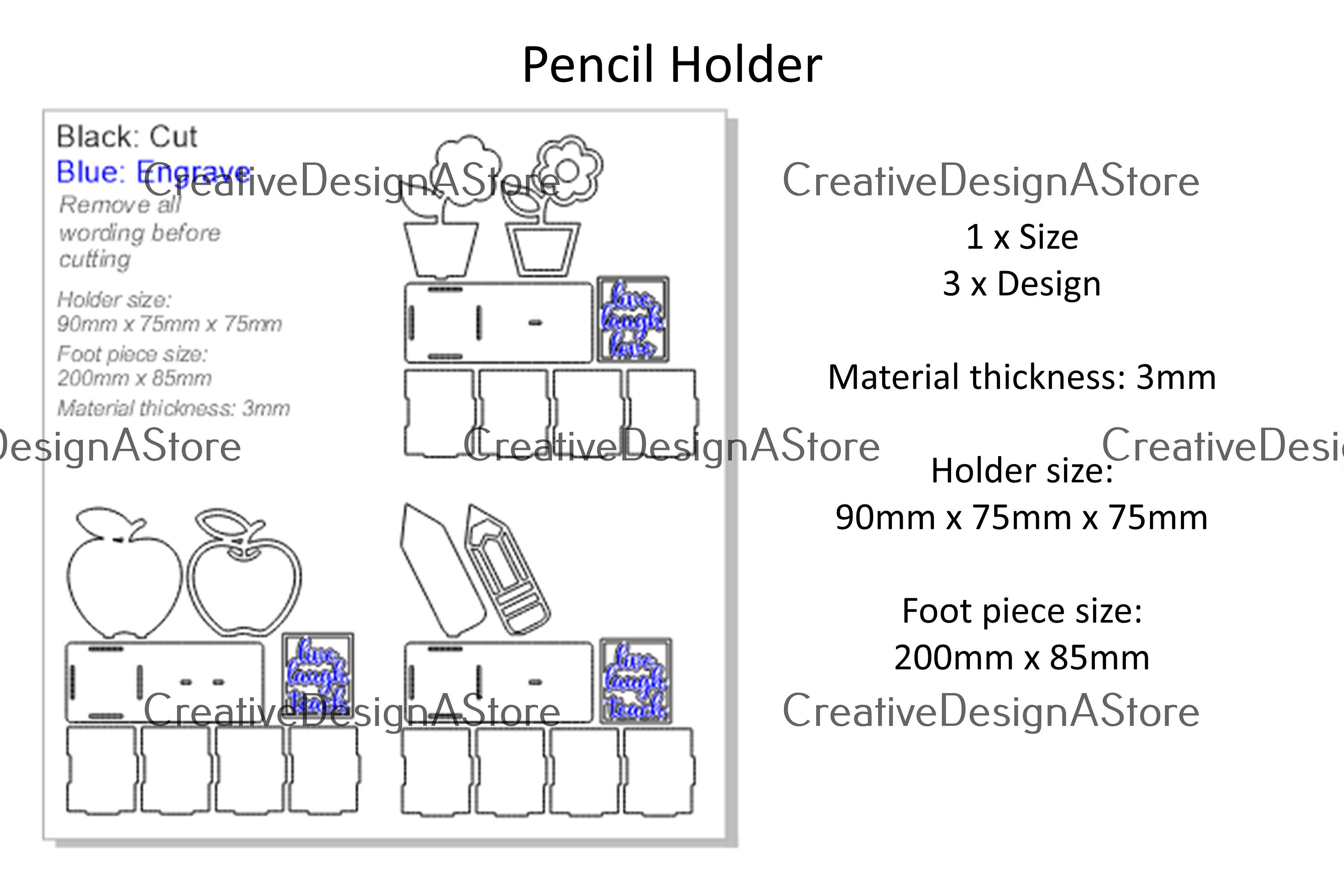 Pencil Holder Box Laser Cut Template DXF File as Teacher or Birthday ...