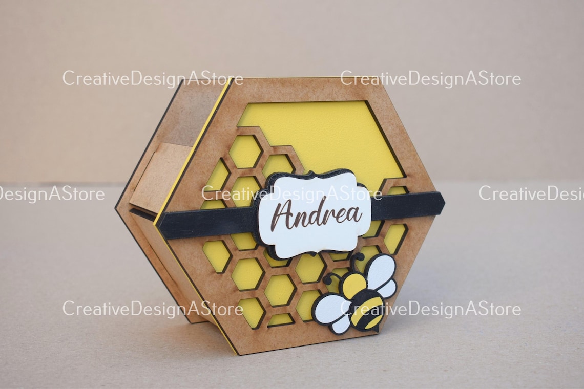 Hexagon Bee Hive Gift Box Laser Cut File Template | With Window Design ...