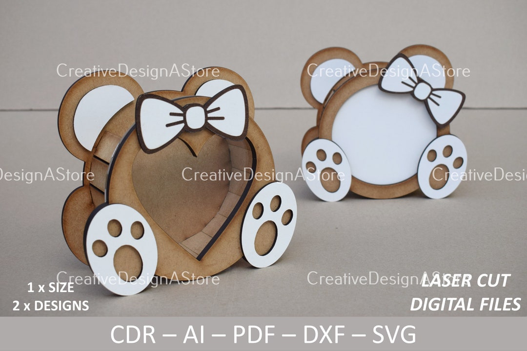 Teddy Gift Box Laser Cut File Template With Window SVG DXF With Heart ...