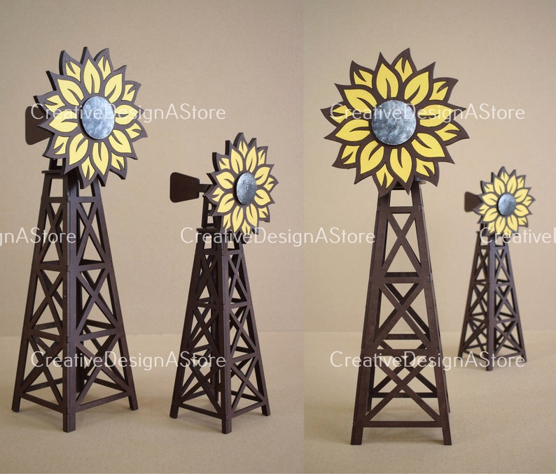 3D Sunflower Windmill Puzzle Laser Cut Template DXF SVG CDR File 3 ...