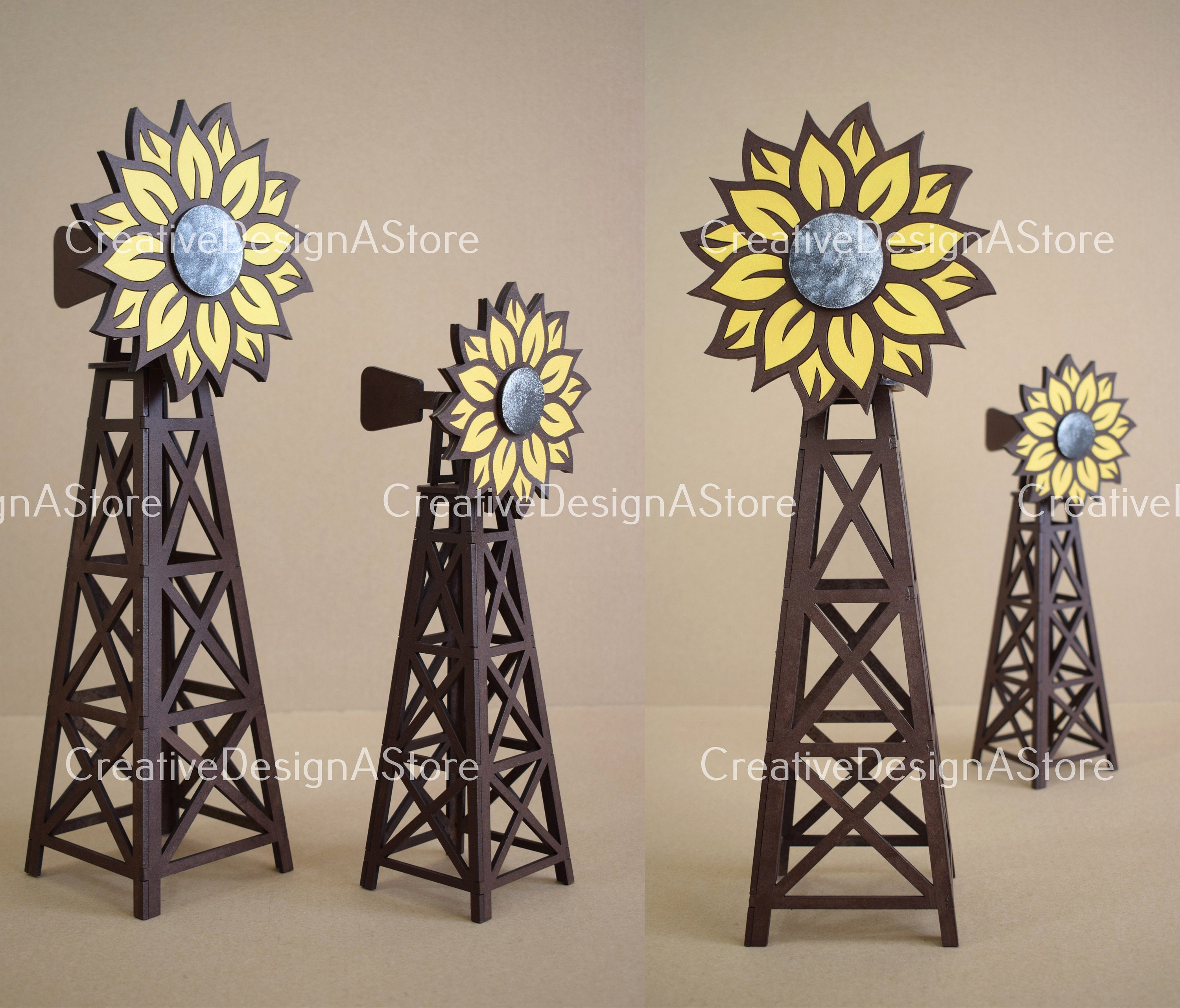 3D Sunflower Windmill Puzzle Laser Cut Template DXF SVG CDR File 3 ...