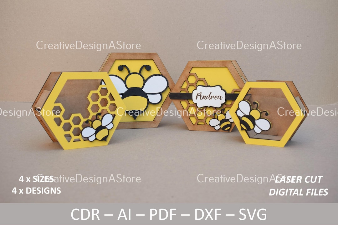 Hexagon Bee Hive Gift Box Laser Cut File Template | With Window Design ...