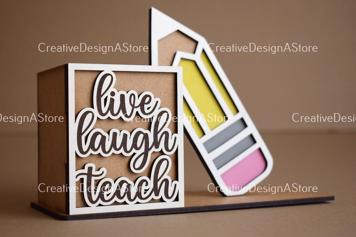 Pencil Holder Box Laser Cut Template DXF File as Teacher or Birthday ...