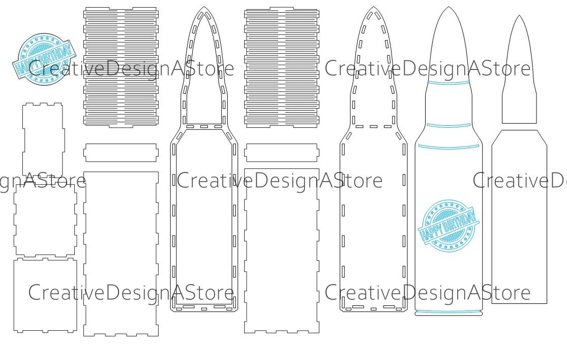 Bullet Gift Box Laser File Template SVG File DXF File With Happy ...