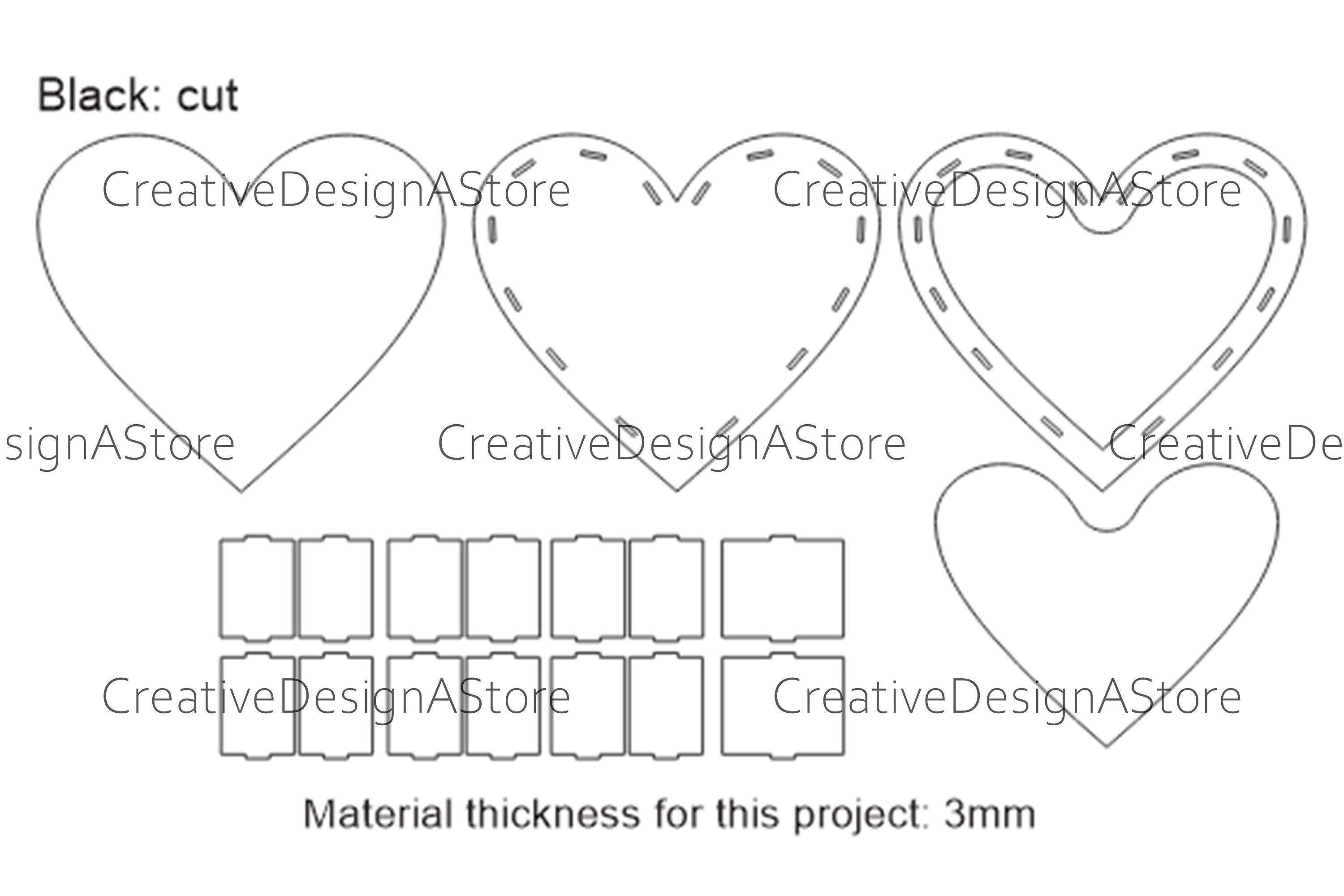 Heart Shaped Box Digital File X 3 Sizes Jewelry Laser Cut Box DXF Laser ...