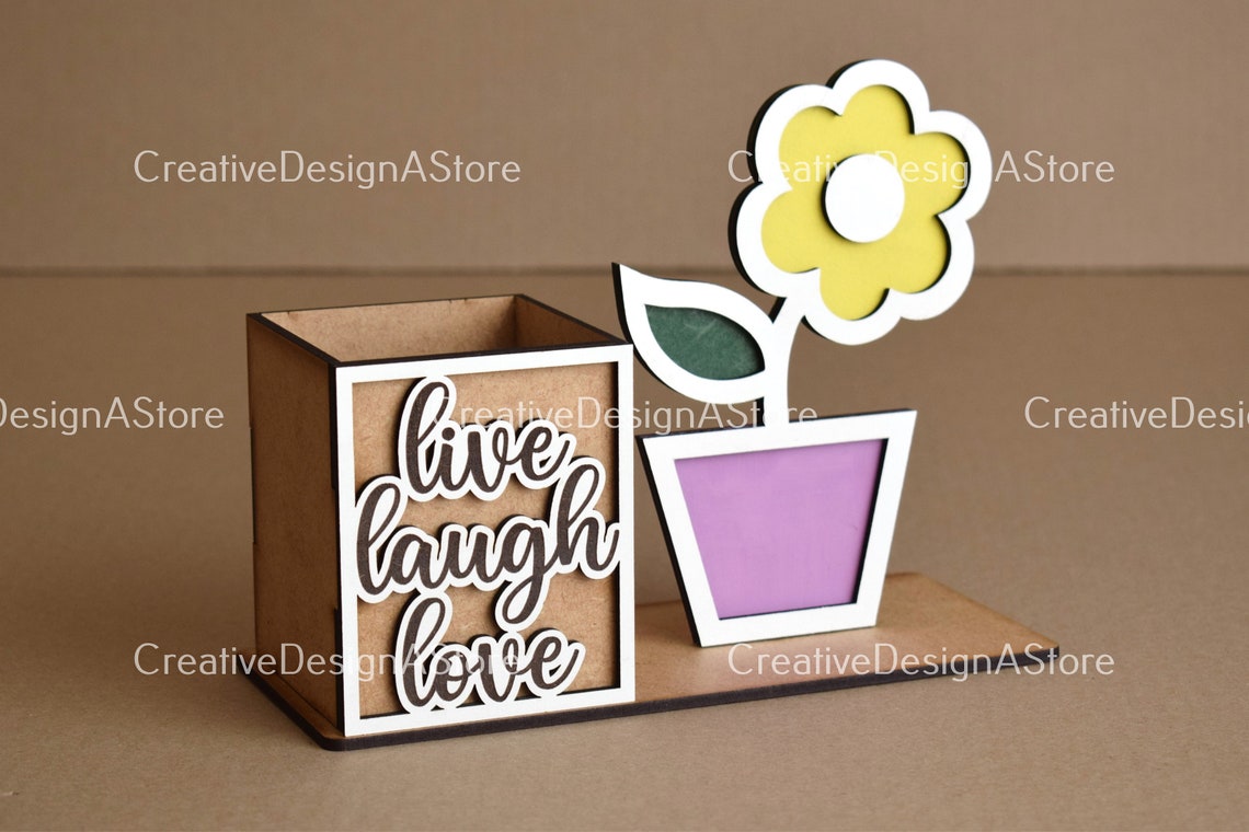 Pencil Holder Box Laser Cut Template DXF File as Teacher or Birthday ...