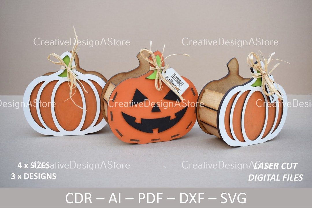Halloween Pumpkin Gift Box Laser Cut File SVG DXF Template Halloween ...