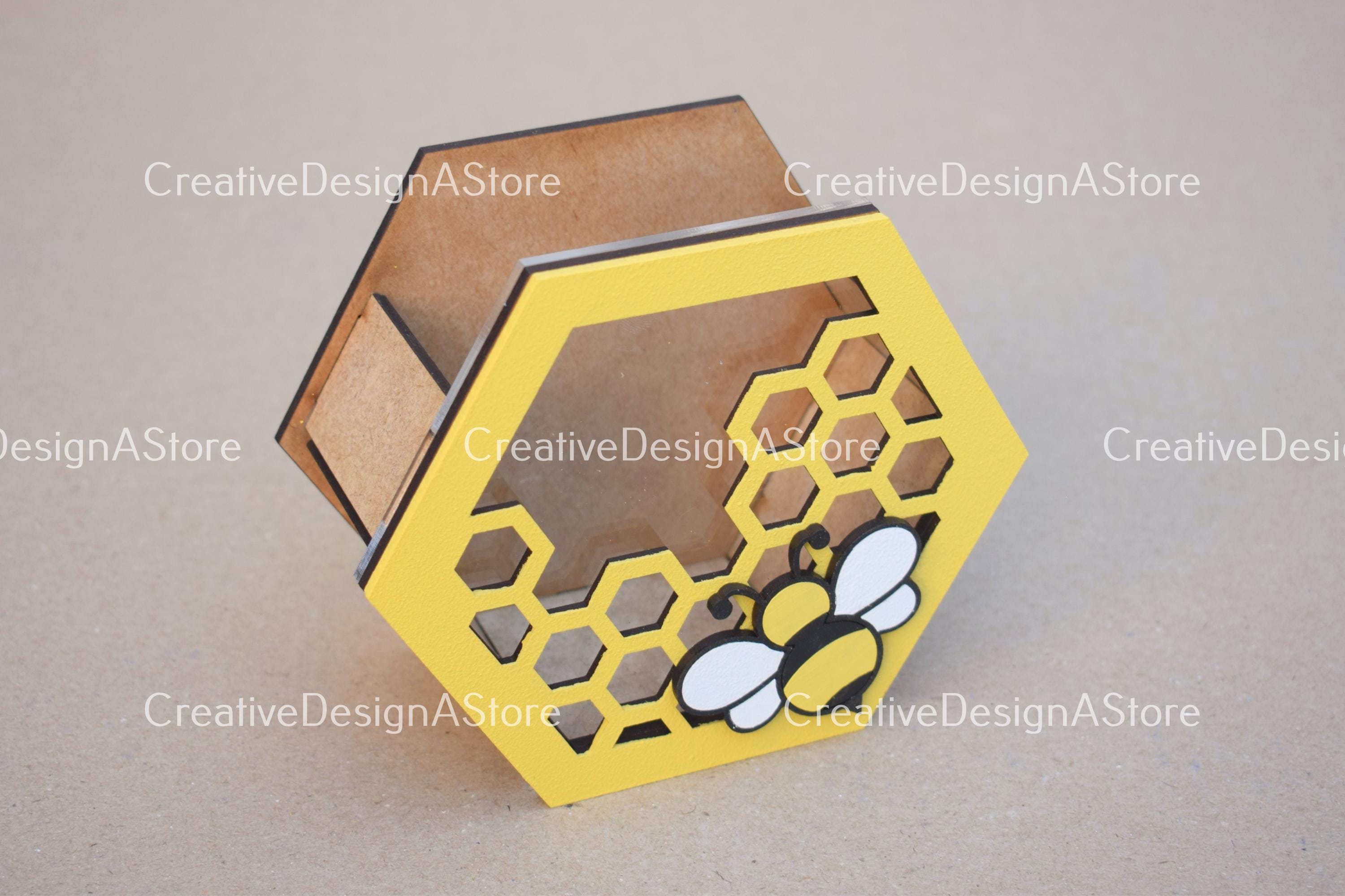 Hexagon Bee Hive Gift Box Laser Cut File Template | With Window Design ...