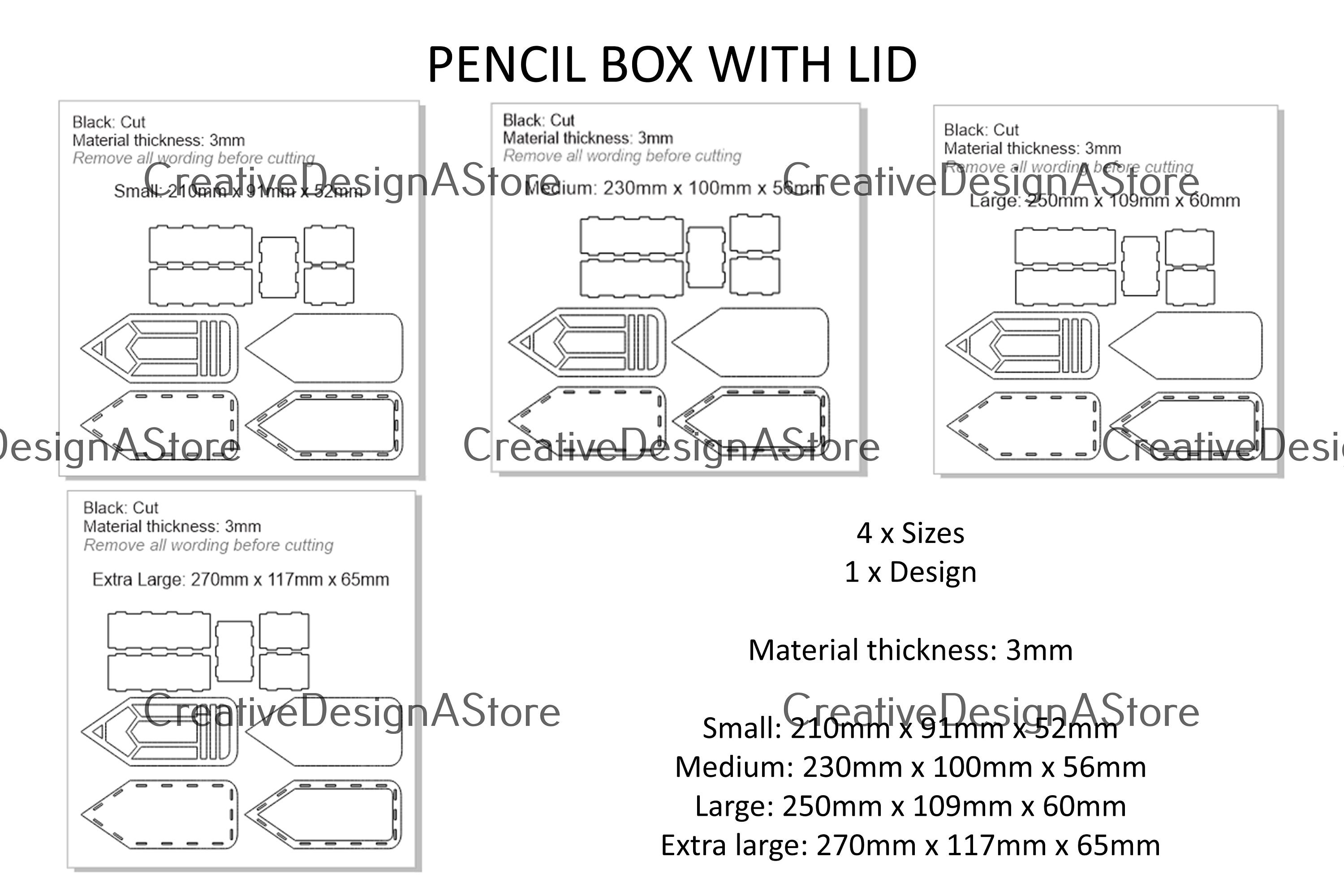 Pencil Box With Lid Laser Cut File SVG Template DXF With 1 Design in 4 ...
