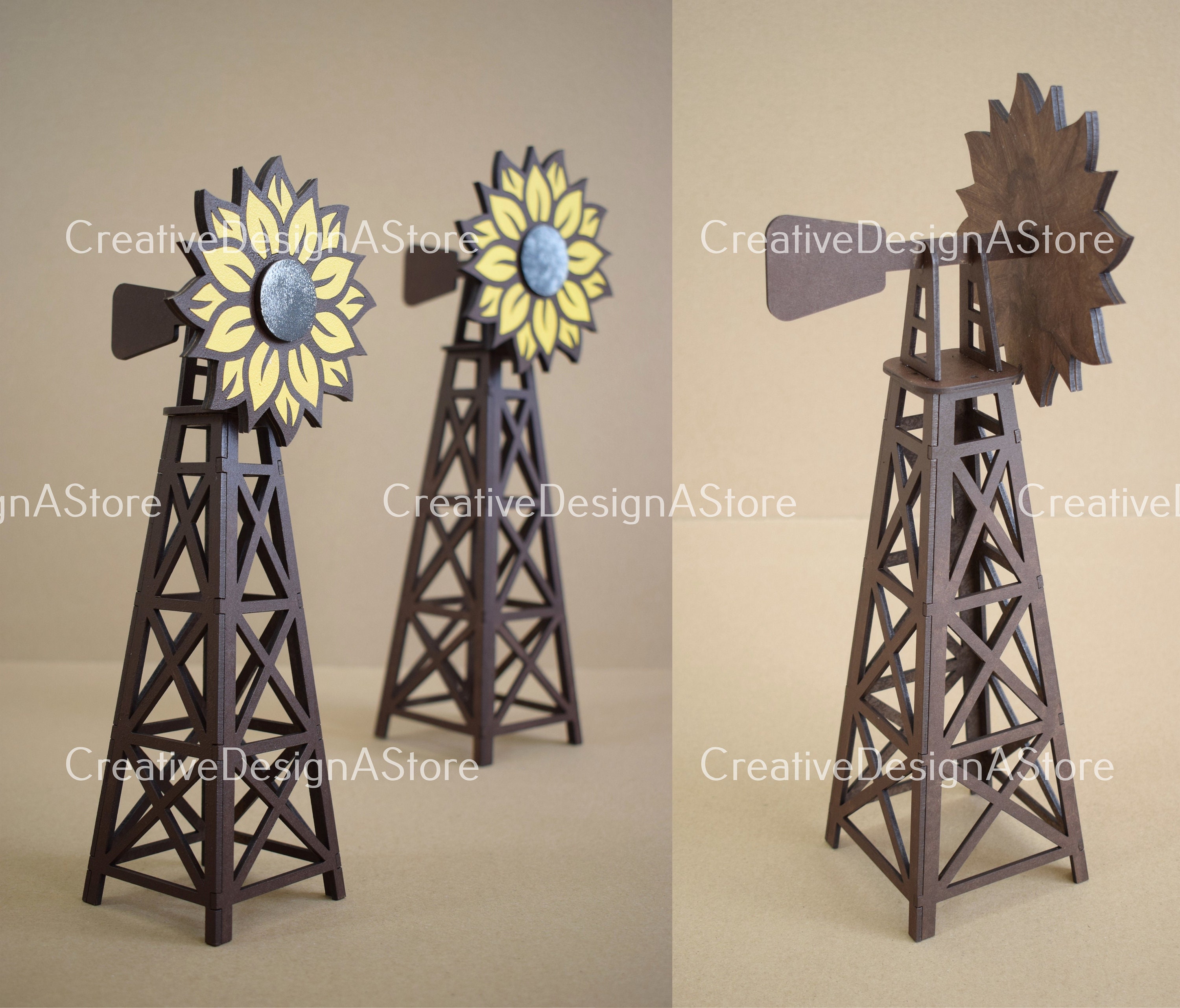 3D Sunflower Windmill Puzzle Laser Cut Template DXF SVG CDR File 3 ...