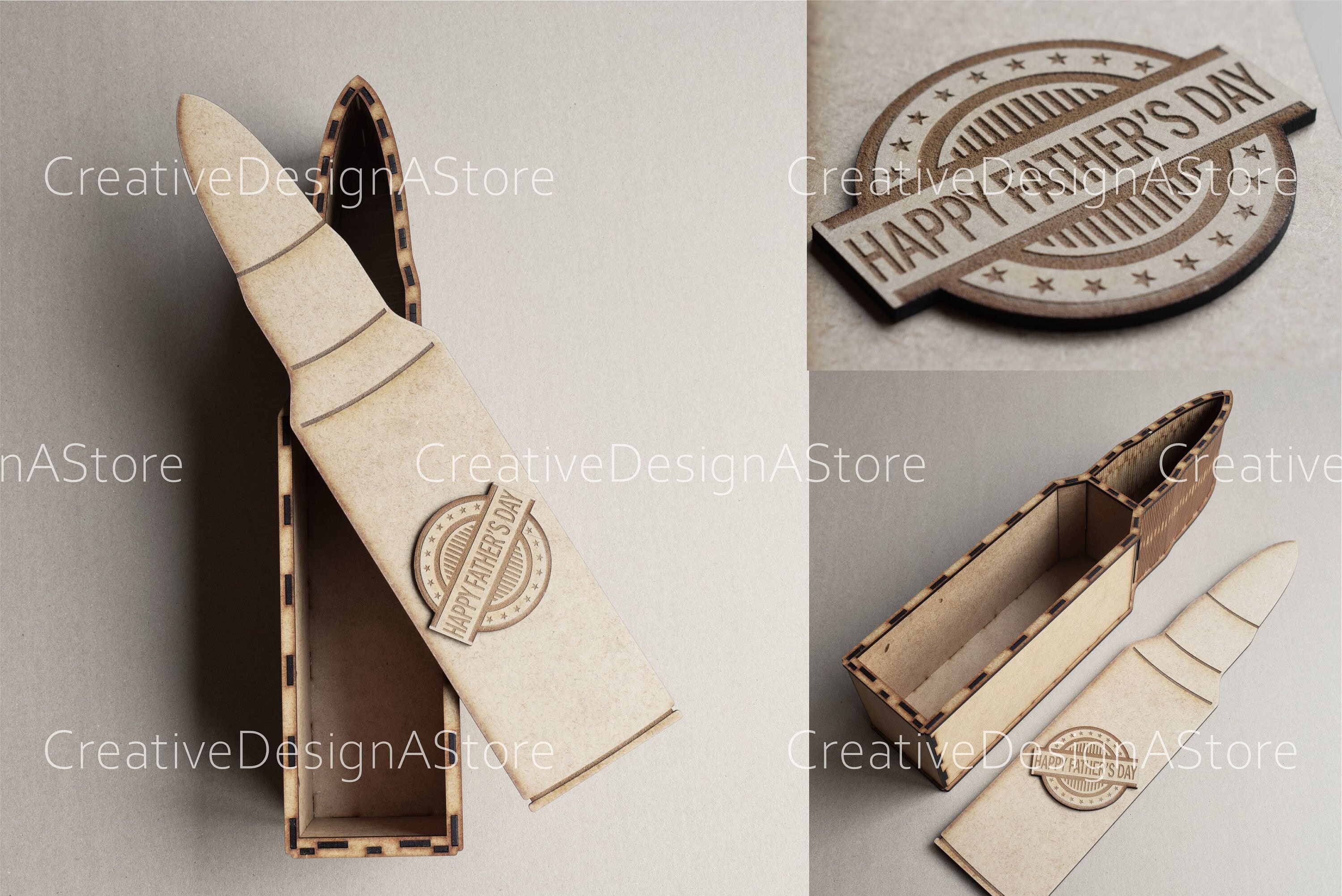 Bullet Gift Box Laser File Template SVG File DXF File With Happy Father ...