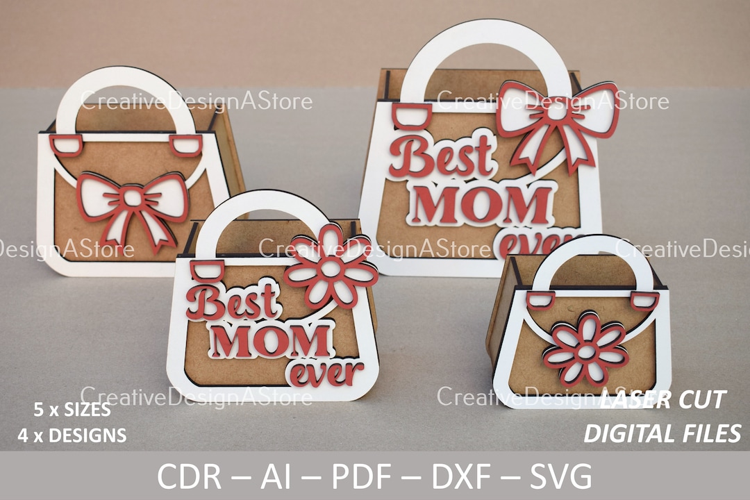 Handbag Gift Box Laser Cut Template DXF File SVG as Birthday Gift or ...