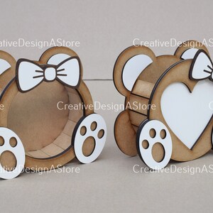 Teddy Gift Box Laser Cut File Template With Window SVG DXF With Heart ...