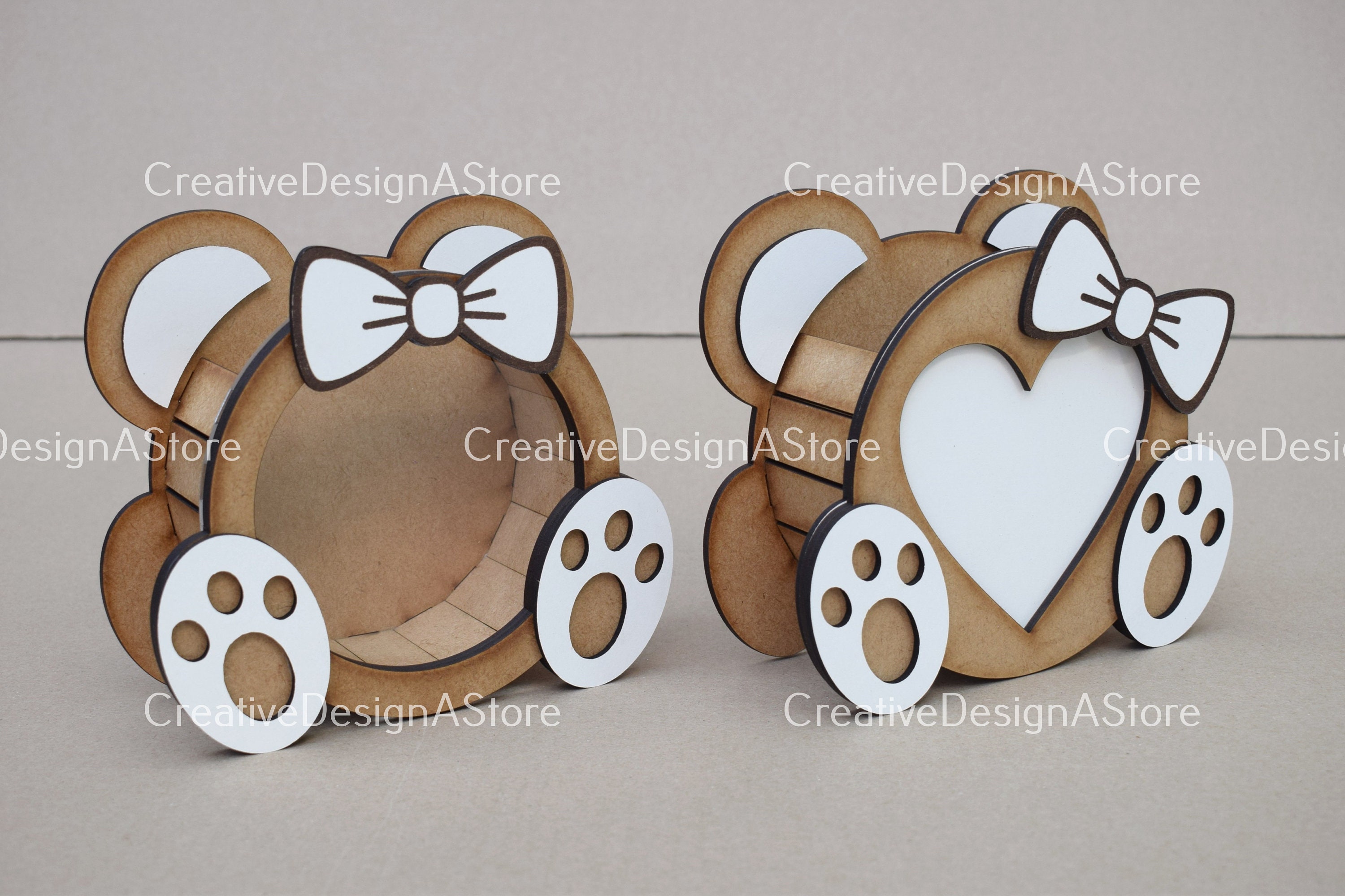 Teddy Gift Box Laser Cut File Template With Window SVG DXF With Heart ...