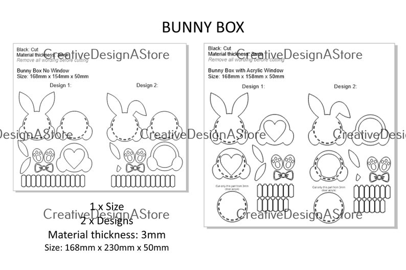 Bunny Gift Box Laser Cut File Template With Window SVG DXF With Heart ...