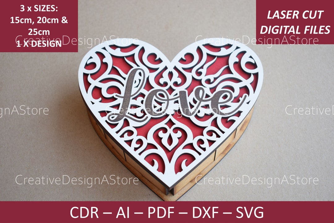 Heart Shaped Box With Love Engraved & Cutout Design File Jewelry Box ...