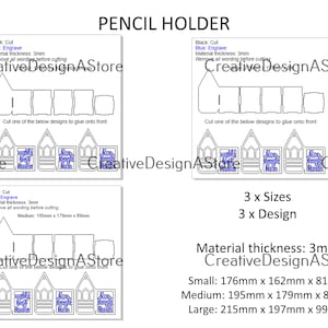 Pencil Holder Laser Cut File SVG Template DXF With 3 Designs in 3 Sizes ...