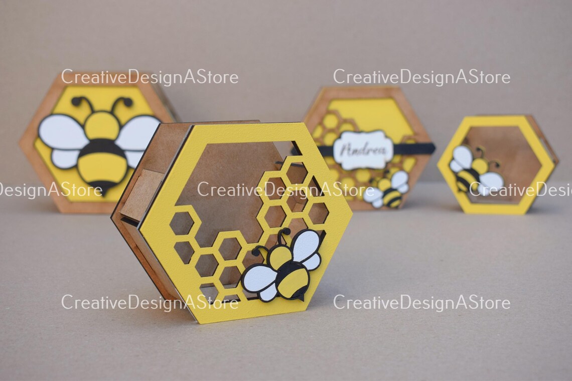 Hexagon Bee Hive Gift Box Laser Cut File Template | With Window Design ...
