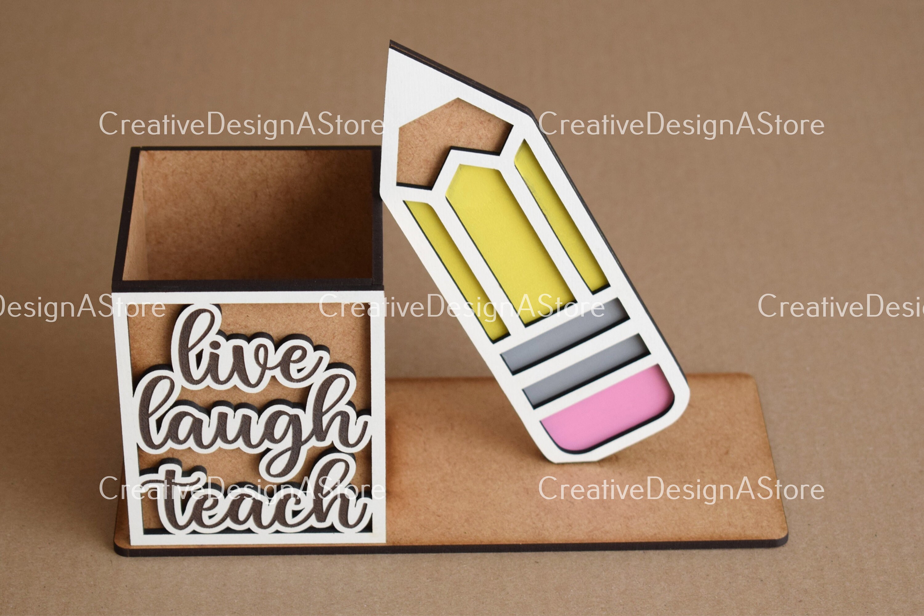 Pencil Holder Box Laser Cut Template DXF File as Teacher or Birthday ...