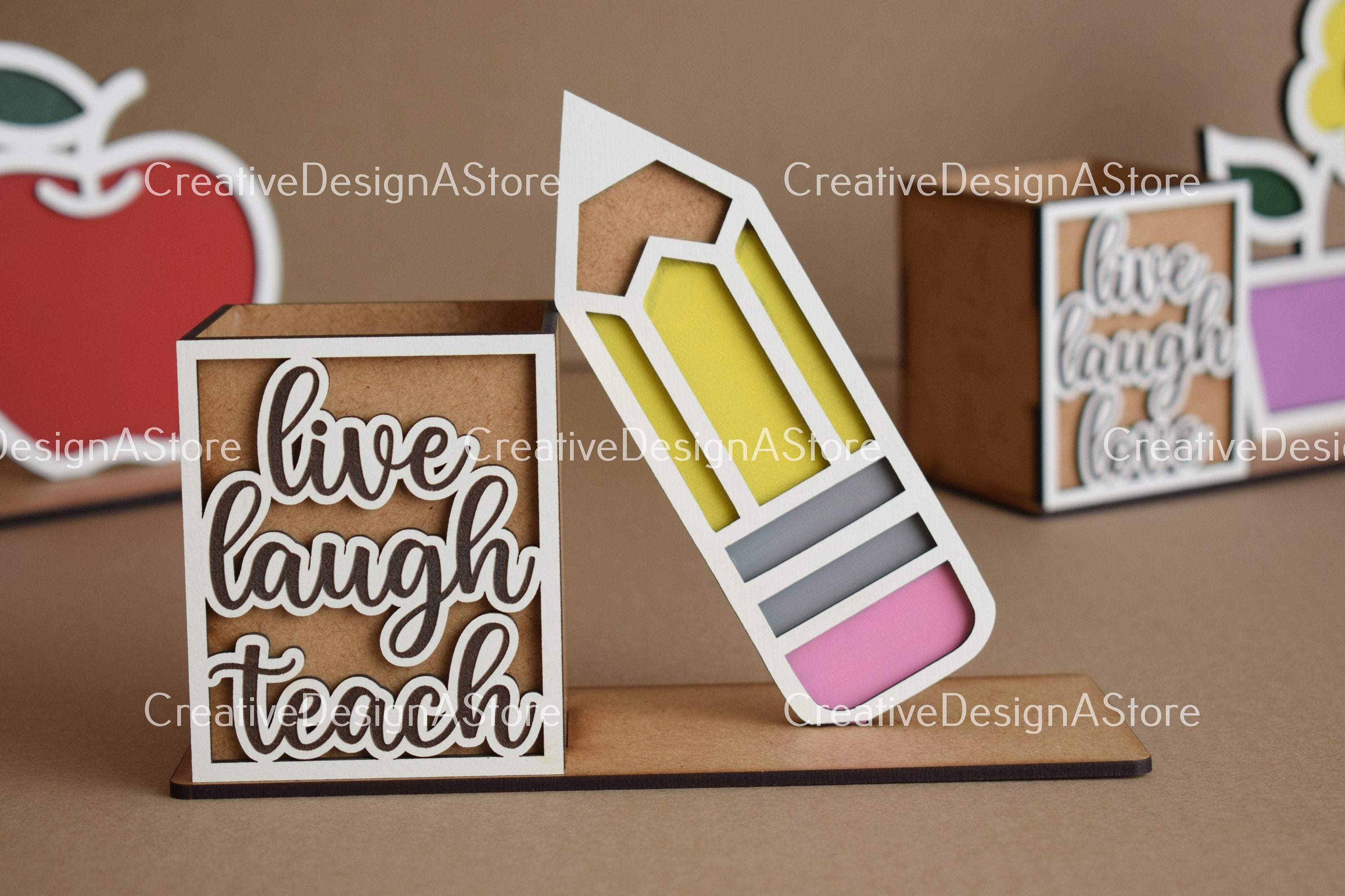 Pencil Holder Box Laser Cut Template DXF File as Teacher or Birthday ...