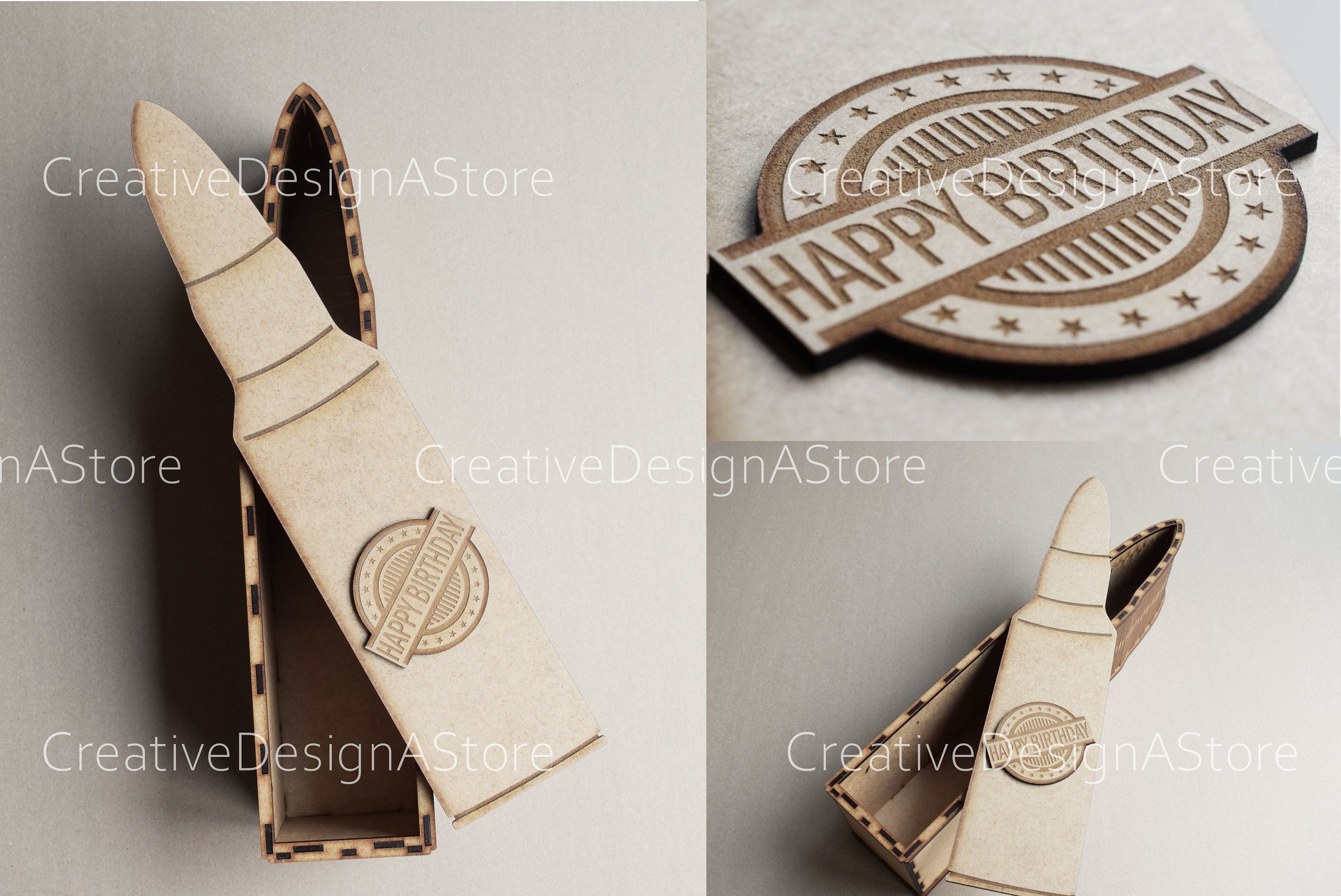 Bullet Gift Box Laser File Template SVG File DXF File With Happy ...