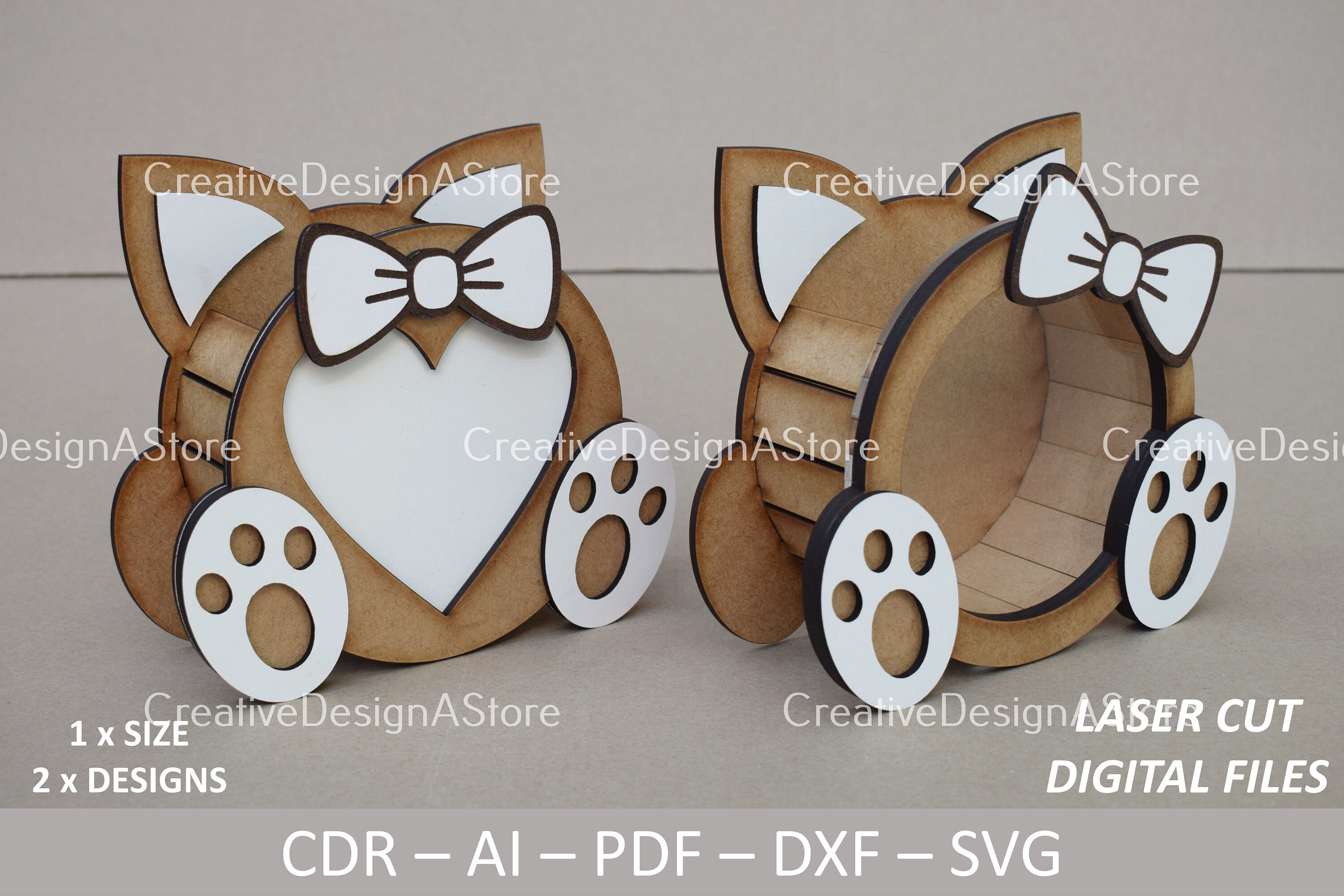 Cat Gift Box Laser Cut File Template With Window SVG DXF File With ...