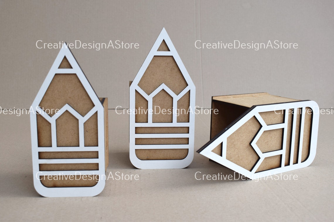 Pencil Holder Laser Cut File SVG Template DXF With 1 Design in 3 Sizes ...