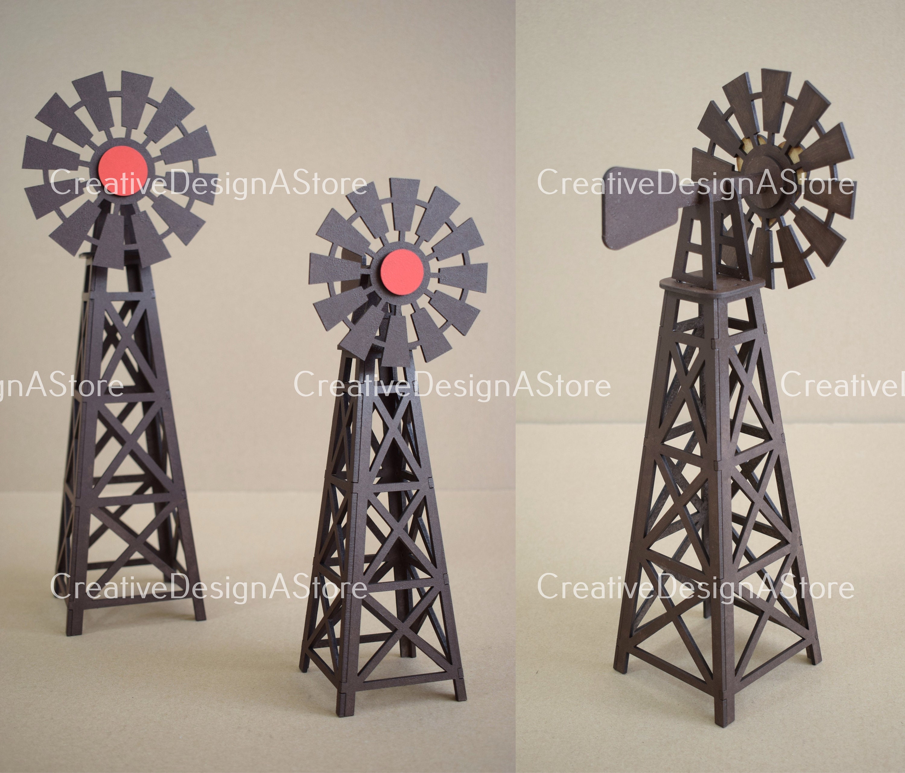 3D Turnable Windmill Puzzle Laser Cut Template DXF SVG CDR File 3 Sizes ...