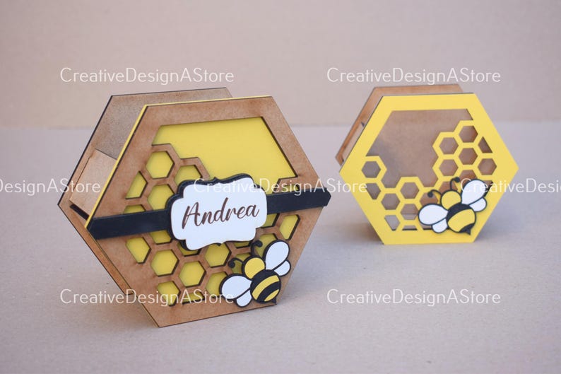 Hexagon Bee Hive Gift Box Laser Cut File Template | With Window Design ...