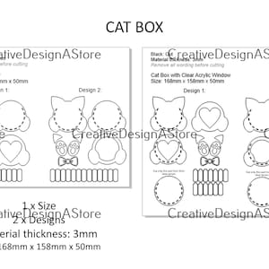 Cat Gift Box Laser Cut File Template With Window SVG DXF File With ...