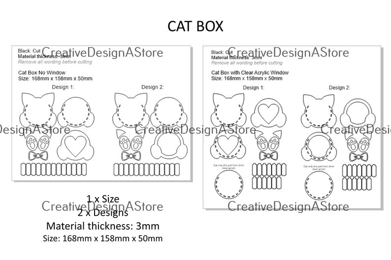 Cat Gift Box Laser Cut File Template With Window SVG DXF File With ...