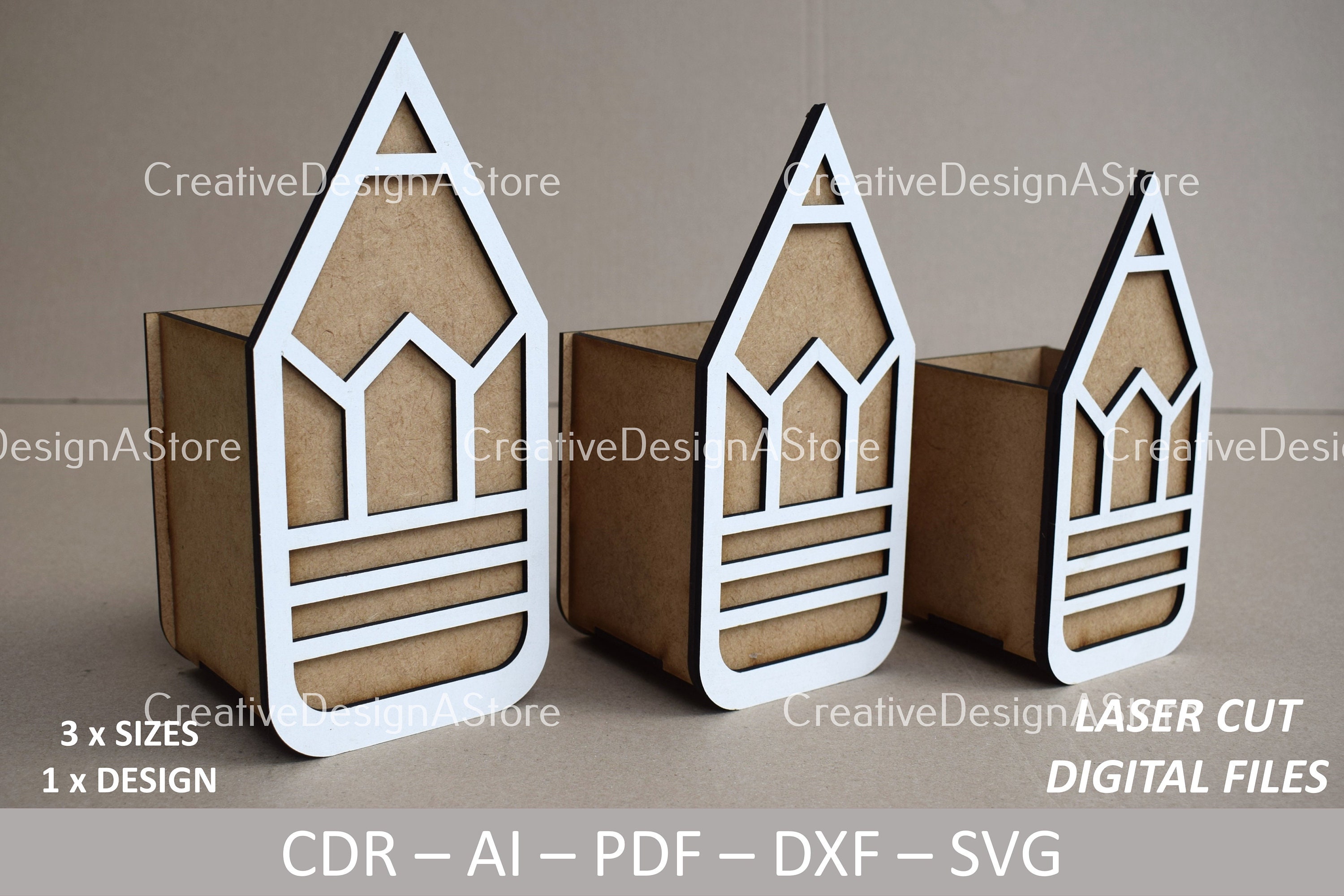 Pencil Holder Laser Cut File SVG Template DXF With 1 Design in 3 Sizes ...