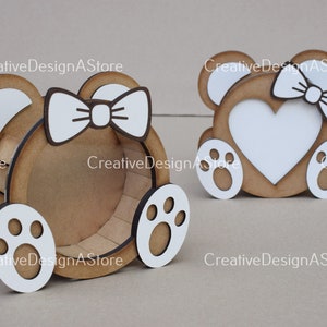 Teddy Gift Box Laser Cut File Template With Window SVG DXF With Heart ...