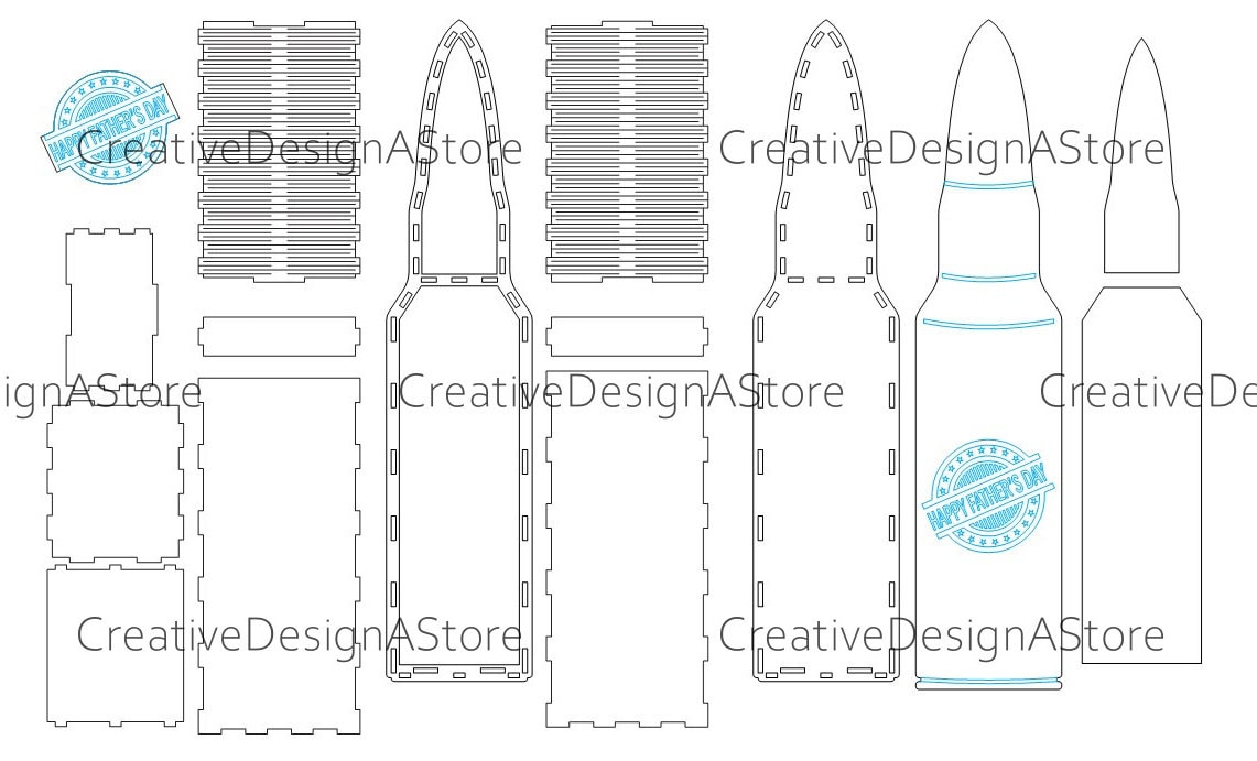Bullet Gift Box Laser File Template SVG File DXF File With Happy Father ...