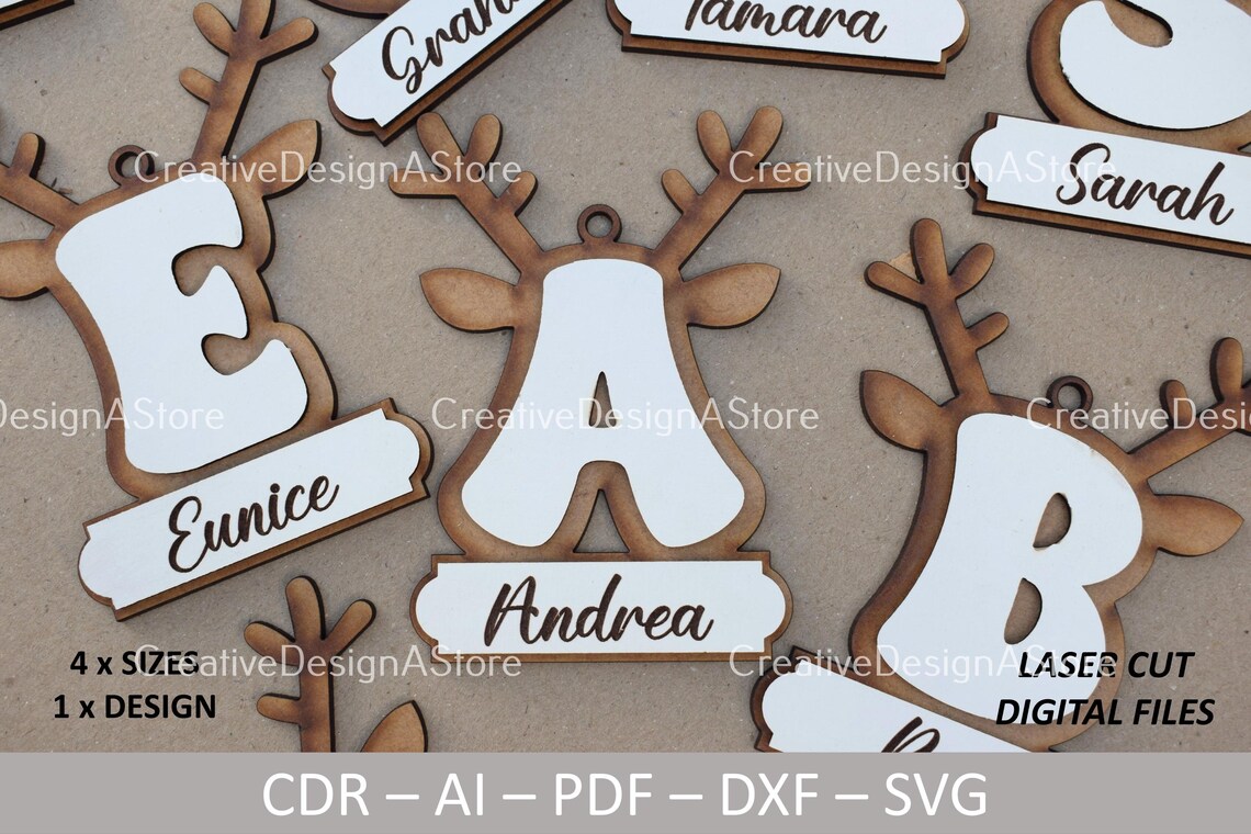 Reindeer Alphabet Letters | Christmas Tree Ornaments | Laser Cut File ...