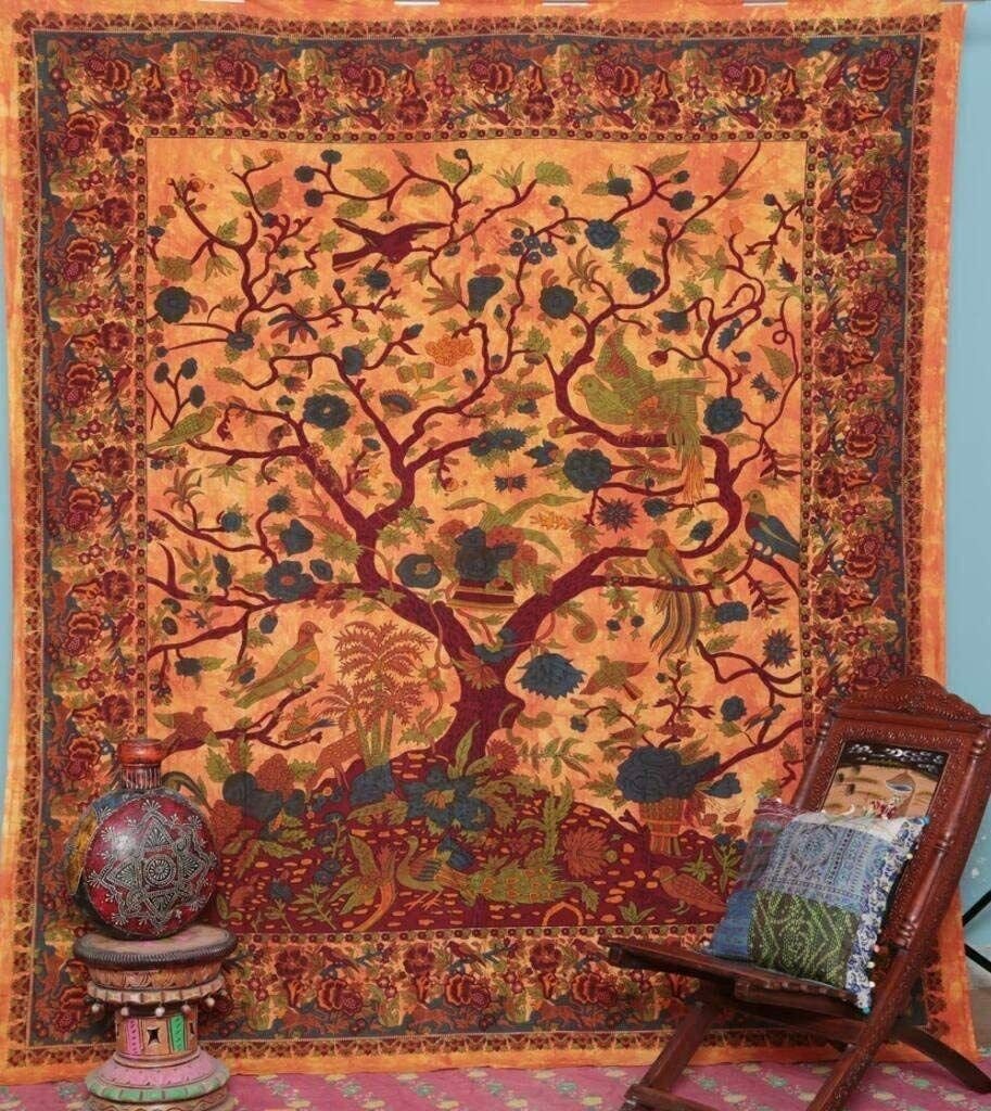 Orange Tree of Life Mandala Tapestry: Indian Art Wall Hanging (55x85 ...