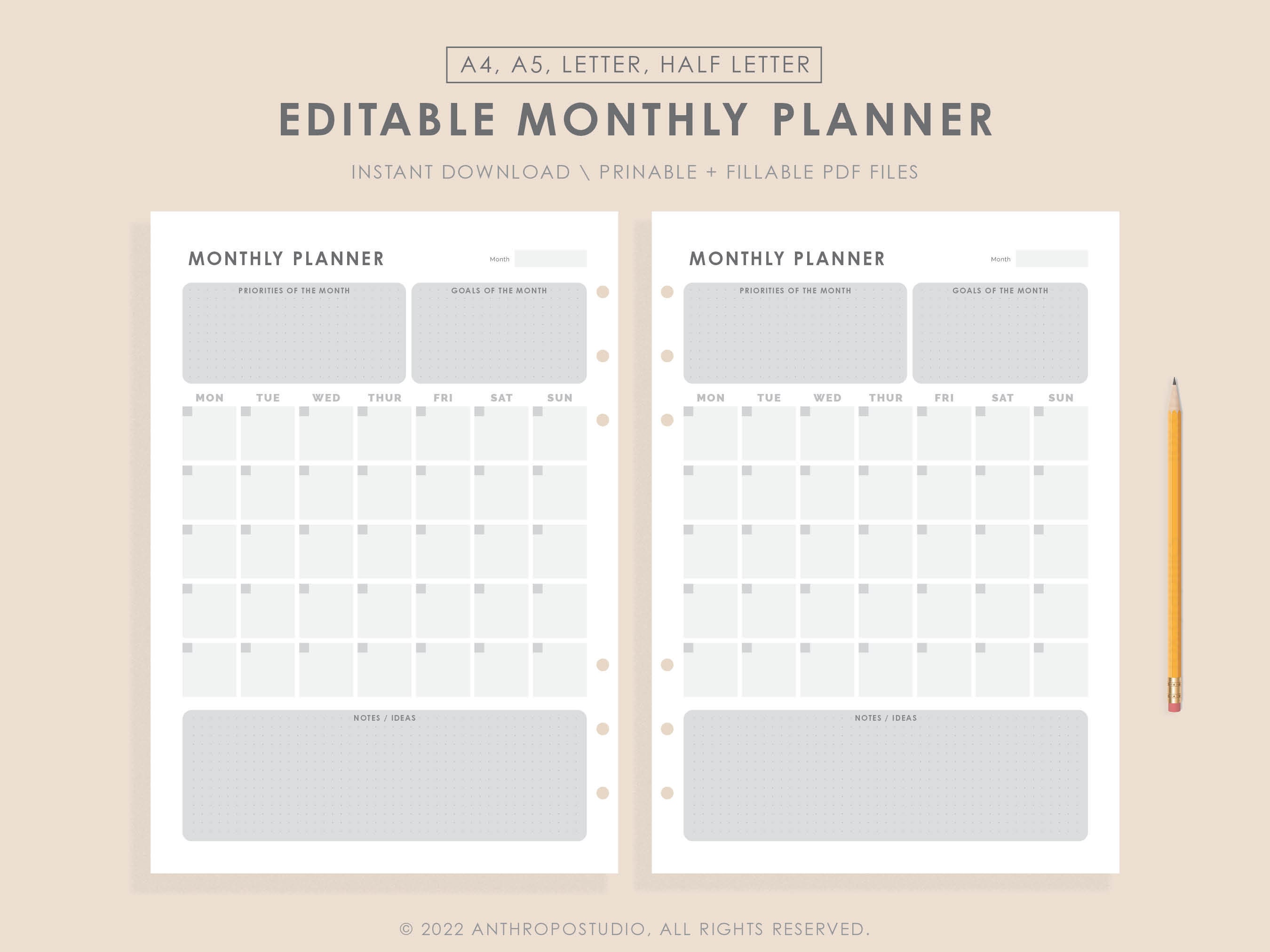 Printable Monthly Planner, Digital Monthly Planner, Goodnote Monthly ...
