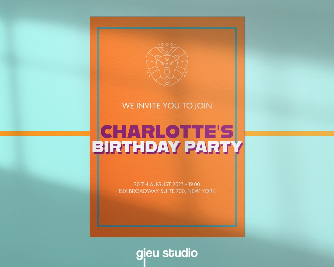 Zodiac Sign Invitation, Digital Birthday Invitation, Orange Birthday ...