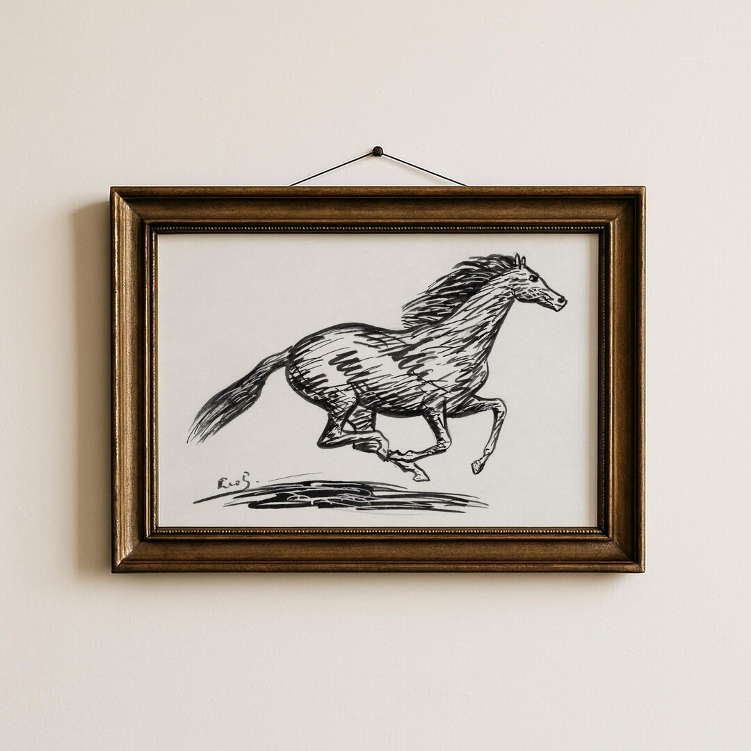 Rustic Galloping Horse Print, Classic Black and White Equine Art ...