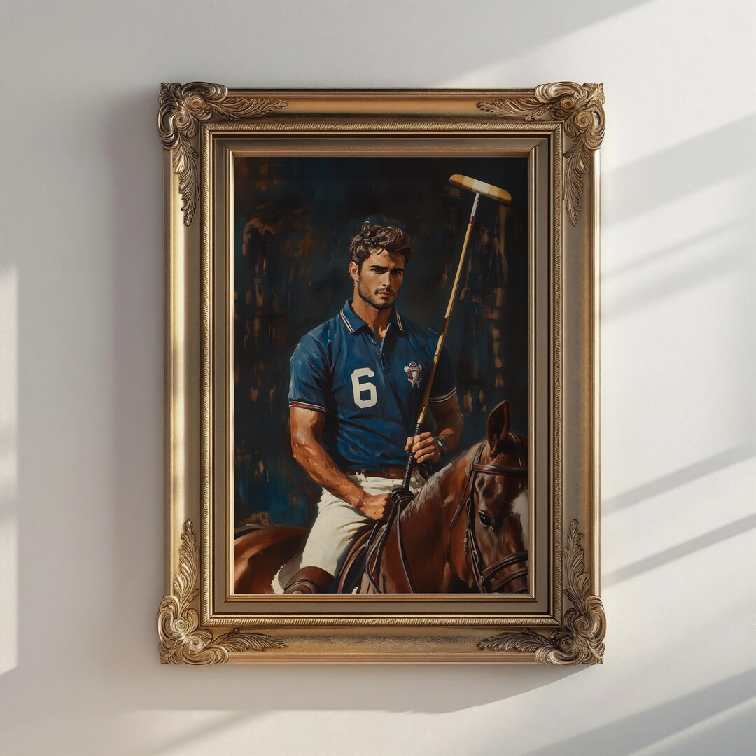 Vintage Equestrian Polo Player Portrait - Classic Sporty Wall Art ...
